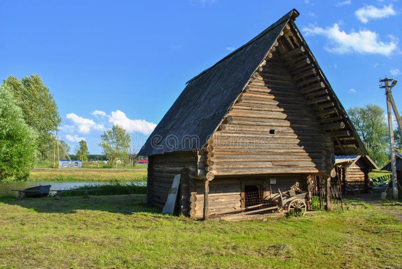 Wooden Barn in the Country House in Forest. Russia Stock Image - Image ...