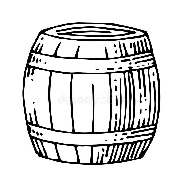 Wooden Barrel. Beer, Wine Cask. Outline Hand Drawing Stock Vector ...