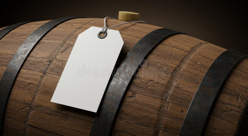 Wooden Barrel with Blank Tag for Custom Labeling in Rustic Setting ...