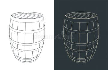 Wooden barrel blueprints stock vector. Illustration of retro - 356362701