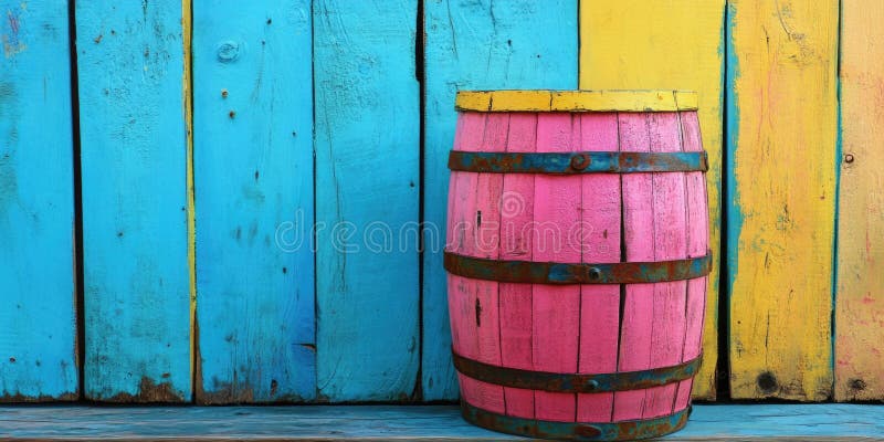 Wooden Barrel on Colorful Wall Stock Photo - Image of wood, farmhouse ...