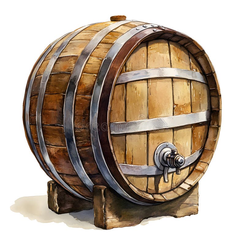 Wooden Barrel Crafted from Oak with Metal Bands Resting on a Wooden ...