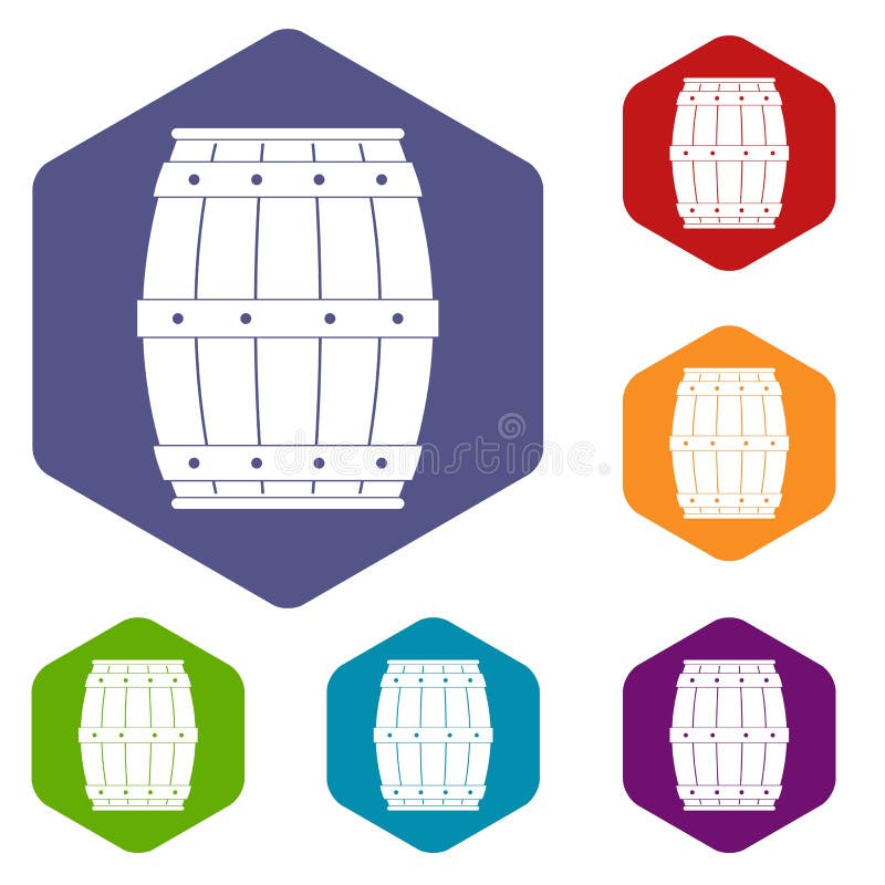Wooden Barrel Icons Set Hexagon Stock Vector - Illustration of standing ...