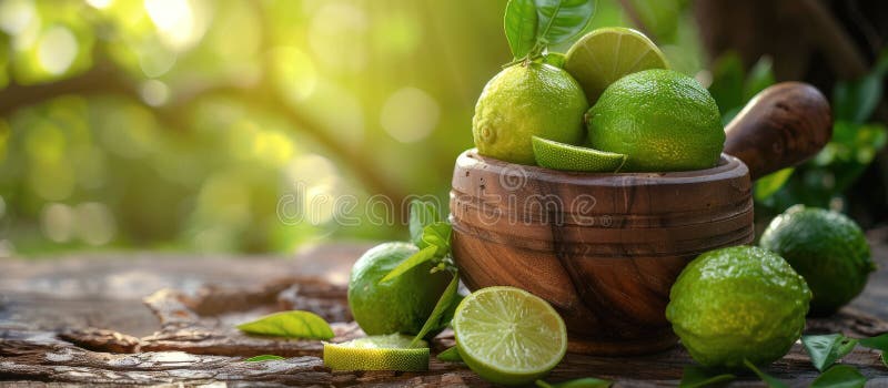 Wooden Barrel with Limes on Table Stock Photo - Image of food, juicy ...