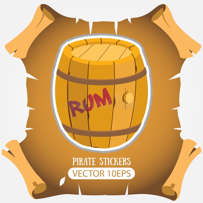 Wooden Barrel of Rum. Vector Stickers on the Pirate Theme Stock ...