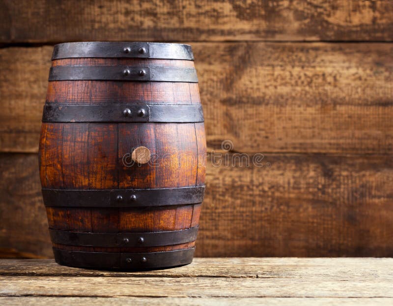 Wooden Barrel on Rustic Wooden Background Stock Photo - Image of wooden ...