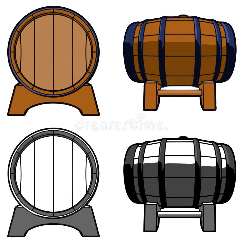 Wooden Barrel Set Color Front Side Stock Vector - Illustration of ...