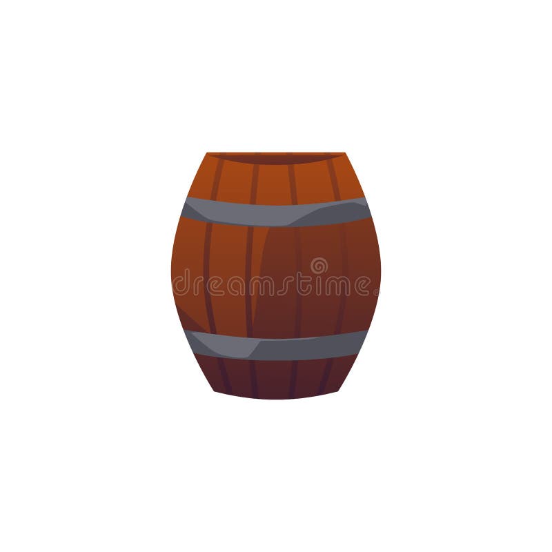 Wooden Barrel For Storing Beer Or Wine Flat Vector Illustration