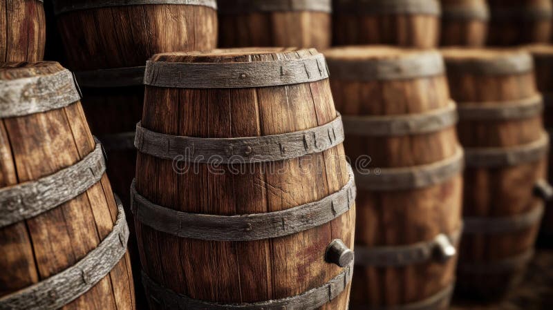 Wooden Barrels, a Close Up View Stock Photo - Image of vintage, aged ...