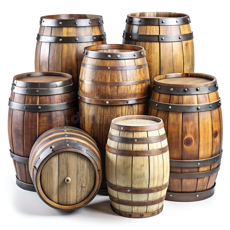 Wooden Barrels Collection in Rustic Views Stock Illustration ...