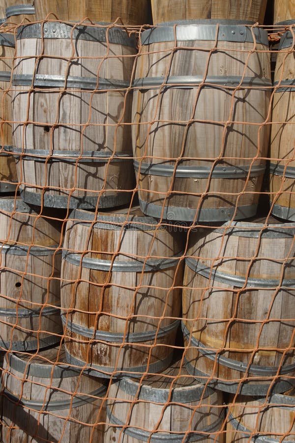 Wooden Barrels Covered with a Net Stock Image - Image of background ...