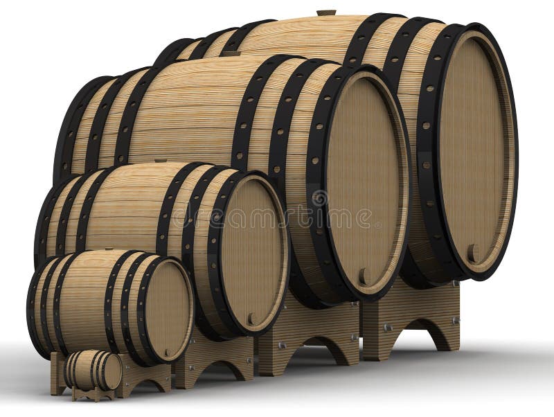 Wooden Barrels of Different Sizes Stock Illustration - Illustration of ...