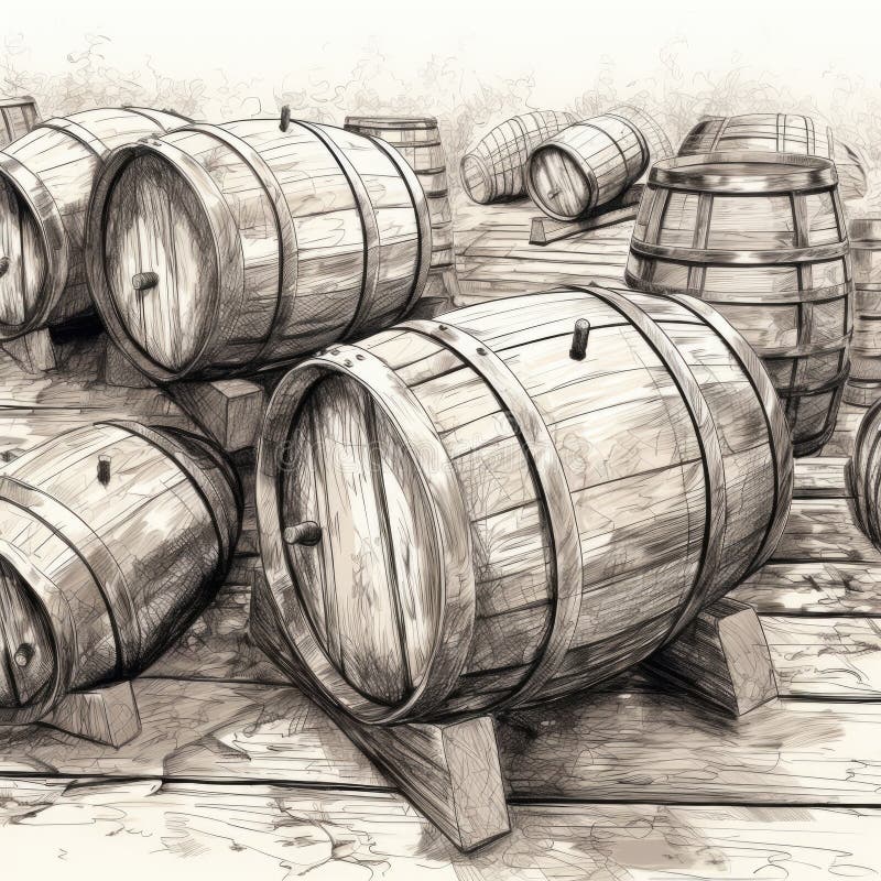 Wooden Barrels Hand Drawn Sketch Stock Illustration - Illustration of ...