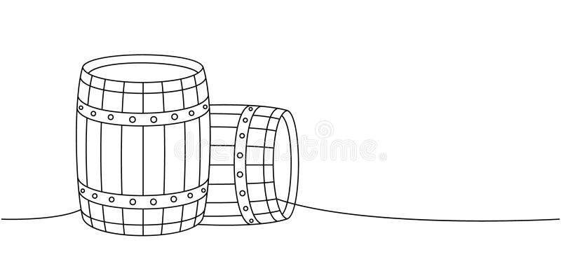 Wooden Barrels One Line Continuous Drawing. Beer Old Cask Continuous ...