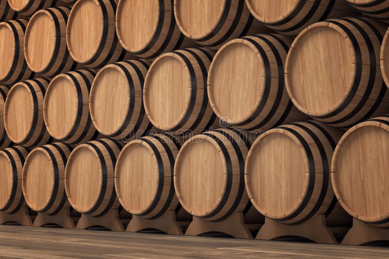 Wooden Barrels Stacked in a Cellar Setting Stock Image - Image of wine ...