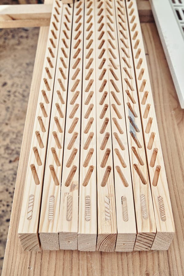 Wooden Bars with Slots for Installing Planks on Workbench Stock Photo ...