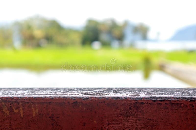 Wooden Base with Blurred Background of Natural Scenery of Rice Fields ...