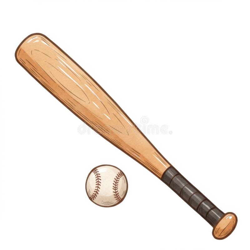 Wooden Baseball Bat and Ball Illustration Stock Illustration ...
