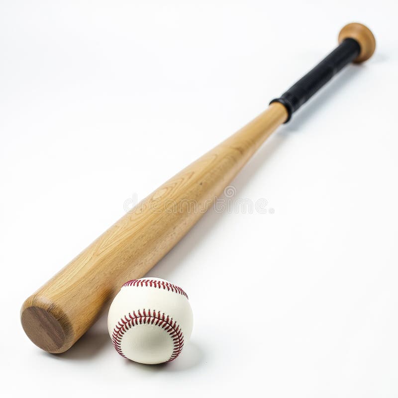 A Wooden Baseball Bat and a White Baseball with Red Stitching on a ...