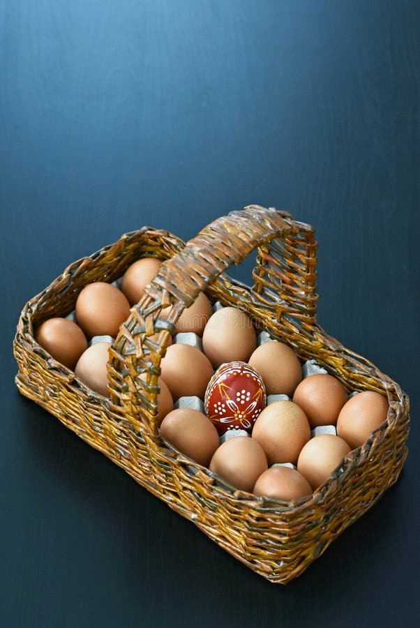 Wooden Basket with Easter Eggs Stock Image - Image of closeup, hunt ...