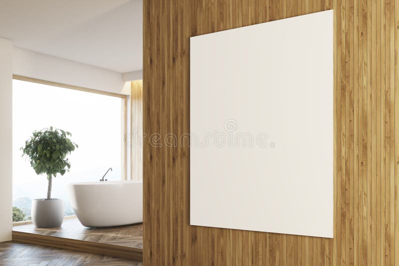 Wooden Bathroom, White Tub Side View Stock Illustration - Illustration ...