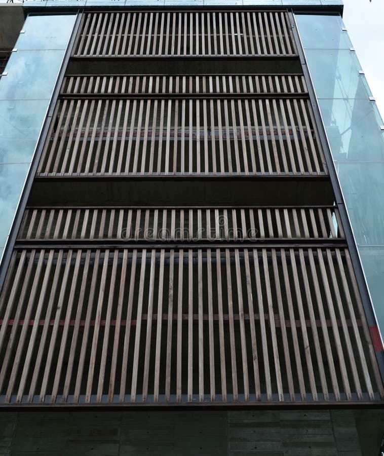 Wooden Batten Facade Building Stock Image - Image of skyscraper ...