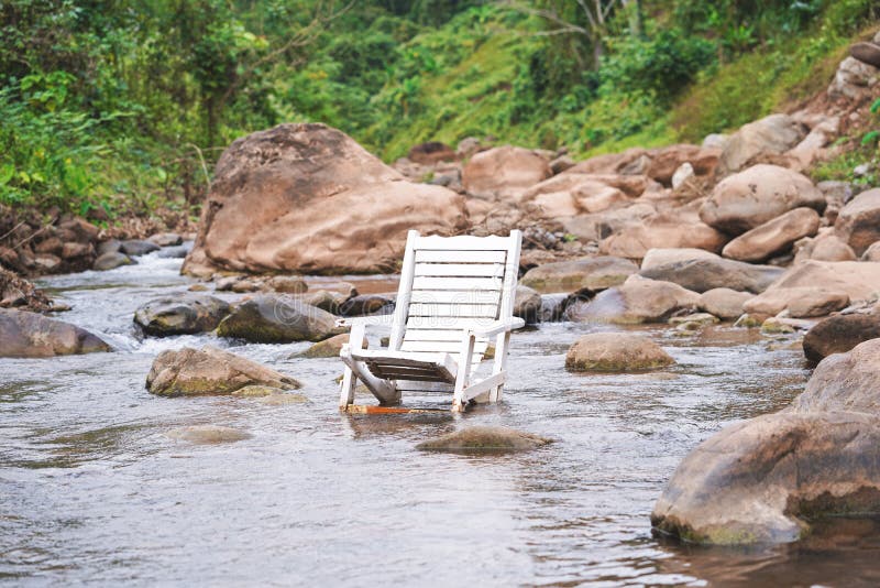 White Wooden Beach Chair in the River. Stock Image - Image of thai ...