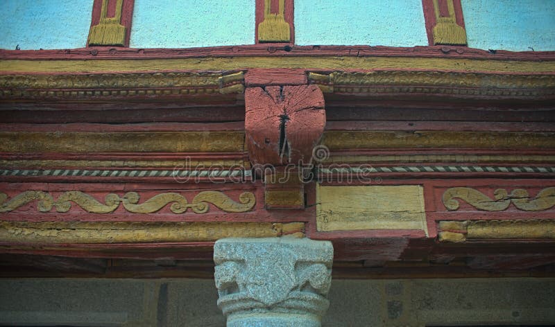 Wooden Beam with Decorations on Old Medieval Building Stock Image ...