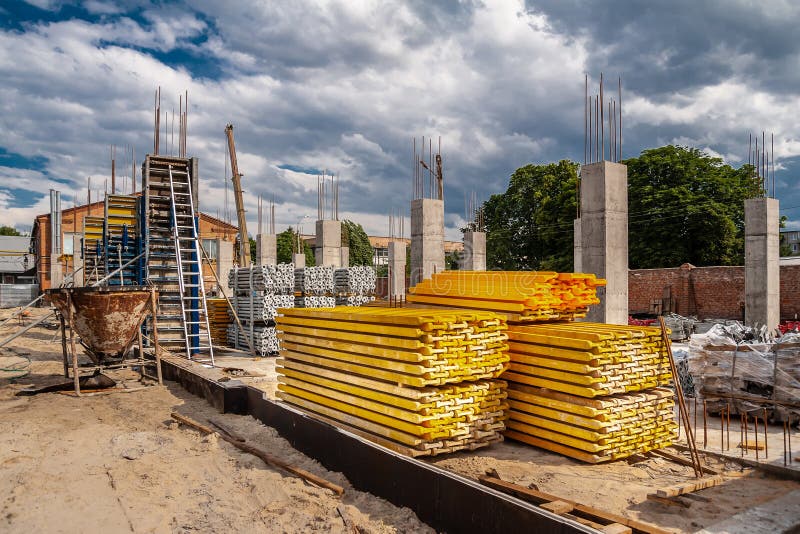 Formwork for Columns in Housing Stock Image - Image of monolithic ...