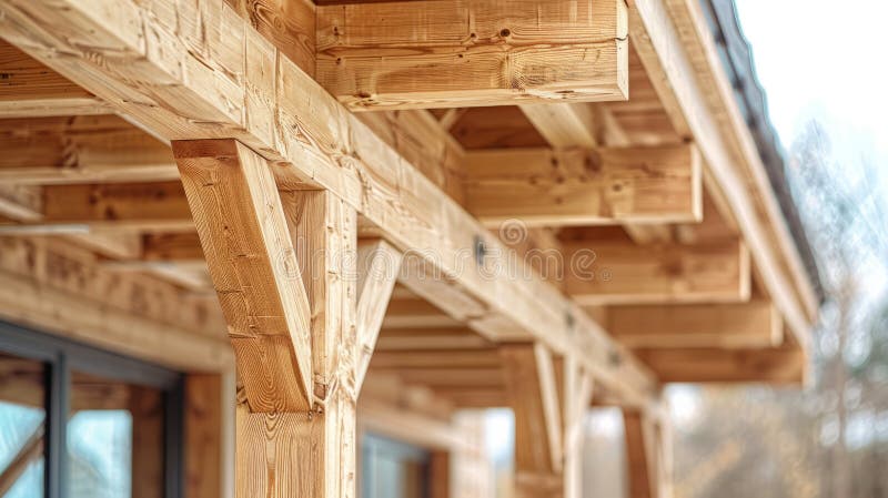 A Wooden Beam Framework of a Building Under Construction. Stock Photo ...