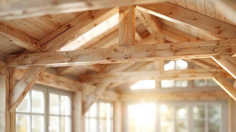 A Wooden Beam Structure of a House Interior. Stock Photo - Image of ...