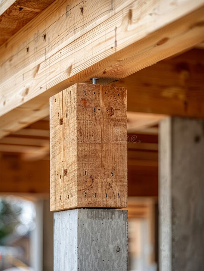 Wooden Beam Support on Concrete Column in Construction Site. Stock ...
