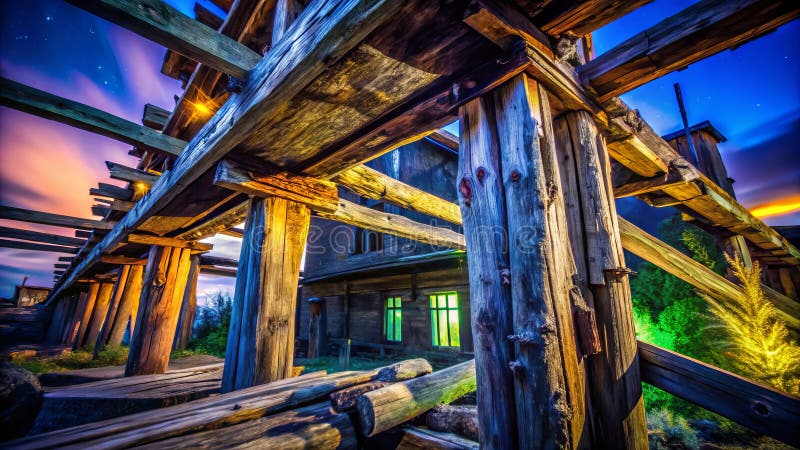 Wooden Beams Hold Up a Weathered Structure a Long Exposure Study of ...