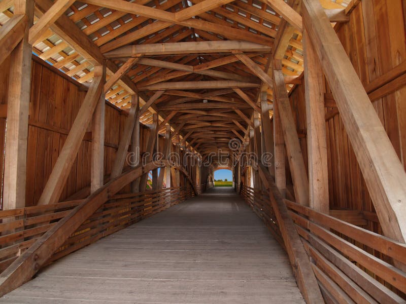 Wooden Beams Inside of a Covered Bridge Stock Image - Image of supports ...
