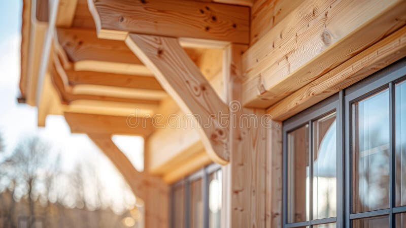 Wooden Beams and Windows on a Cabin Exterior Stock Photo - Image of ...