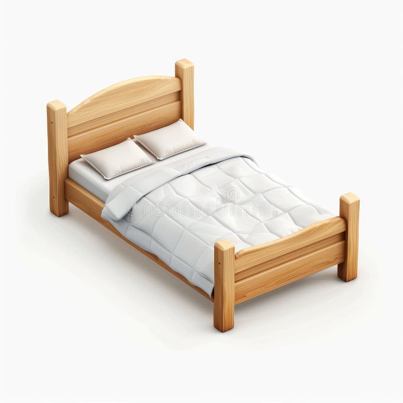 Simple Wooden Single Bed with White Bedding Stock Illustration ...