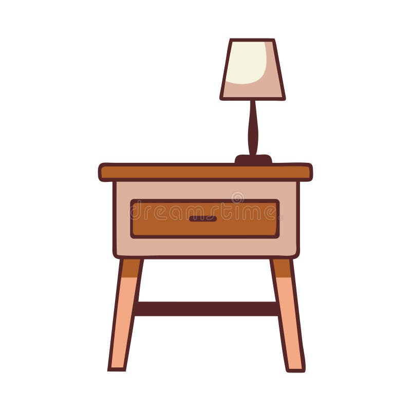 Wooden Bedside Table with Lamp and Storage Stock Vector - Illustration ...
