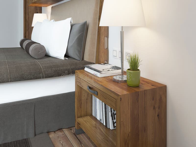 Wooden Bedside Table with a Niche for the Decor. Editorial Stock Image ...