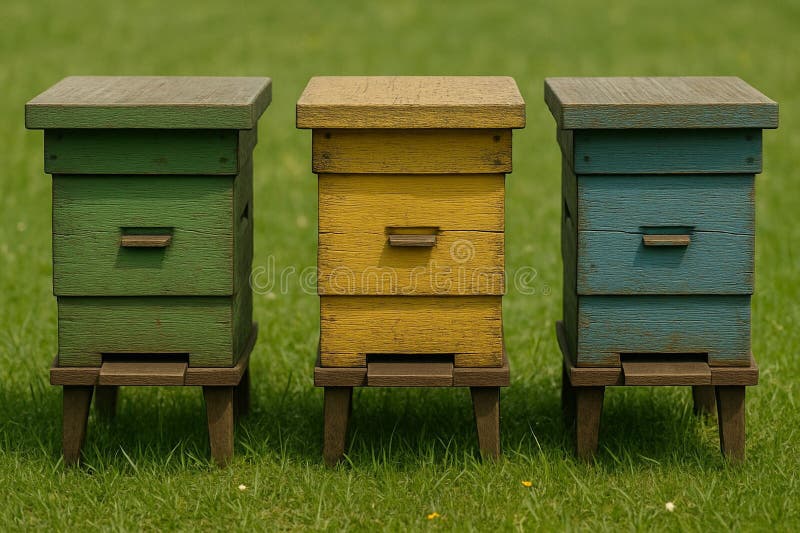 Bee hives in the field stock photo. Image of meadow - 391467724