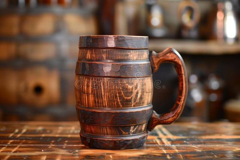 Wooden Beer Mug is Sitting on a Table in a Rustic Pub Stock Image ...
