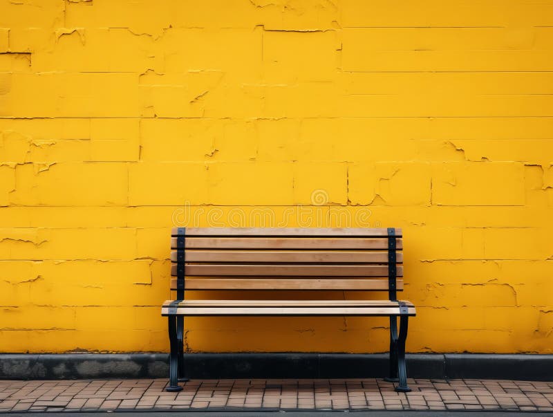 A Wooden Bench Against a Yellow Wall Stock Illustration - Illustration ...