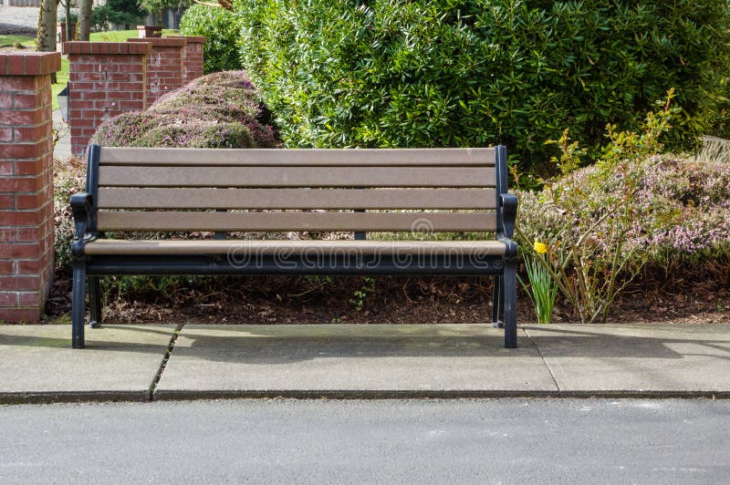 Wooden Bench Along the Sidewalk Stock Photo - Image of semiahmoo, seat ...