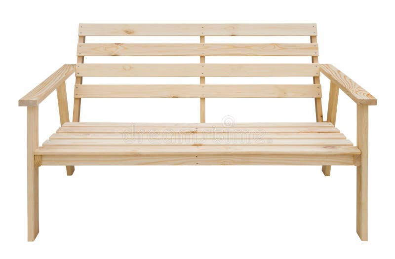 Wooden Bench with Backrest, Isolated on White Stock Photo - Image of ...