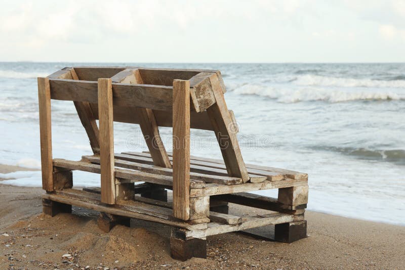 Wooden Bench on Beautiful Sandy Sea Beach Stock Image - Image of clay ...