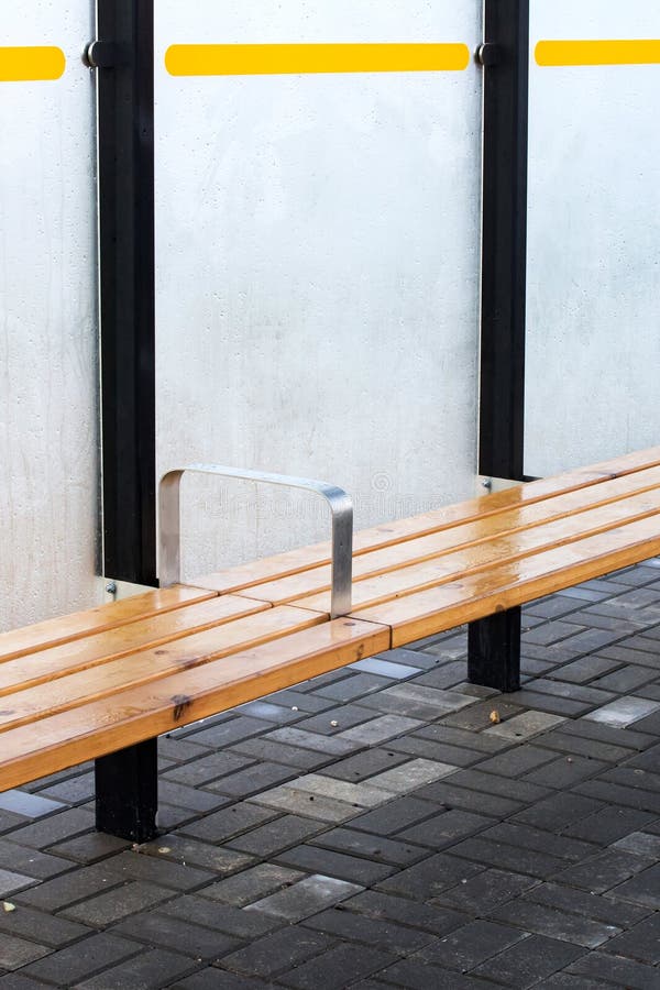 Wooden Bench at the Bus Stop Closeup Stock Image - Image of ...