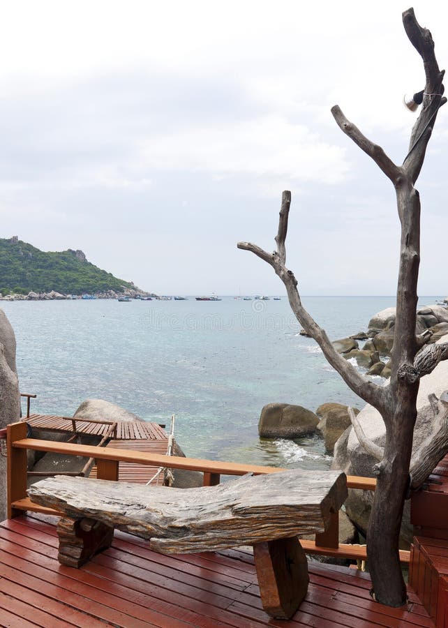 Wooden Bench Facing To the Sea Stock Photo - Image of scene, beauty ...