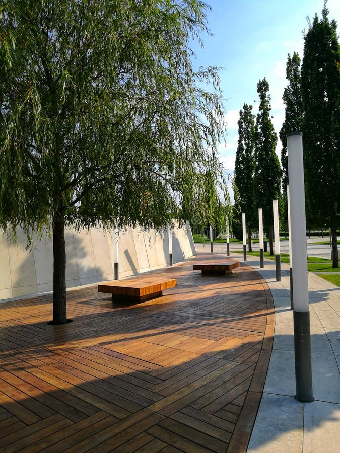Wooden Bench on the Wooden Floor Stock Image - Image of downtown, park ...