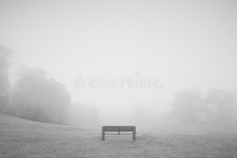 Wooden Bench in Fog on Field Stock Photo - Image of isolated ...
