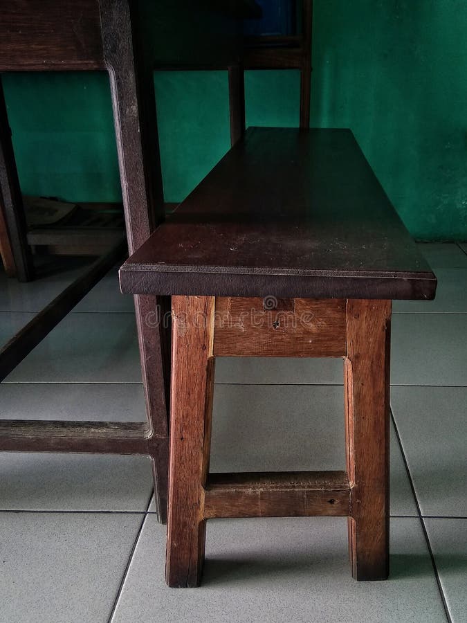 Wooden Bench at the Food Stall Stock Image - Image of flooring, green ...