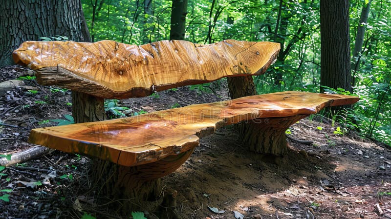 Wooden Bench in Forest, Natural Rustic Texture. Outdoor Relaxation ...